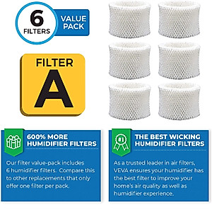 VEVA 6 Pack Premium Humidifier Filters Replacement for Honeywell Filter A, HAC-504, HAC-504AW, HCM 350 and Other Cool Mist Models