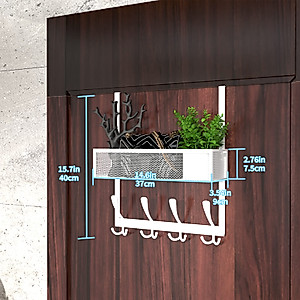 Kaiferty Over The Door Hooks Organizer,Over Door Hanger Towel Rack Mesh Basket with 12 Hooks,Back of Door Storage Organizer for Bedroom,Bathroom,Kitchen,Office(White)