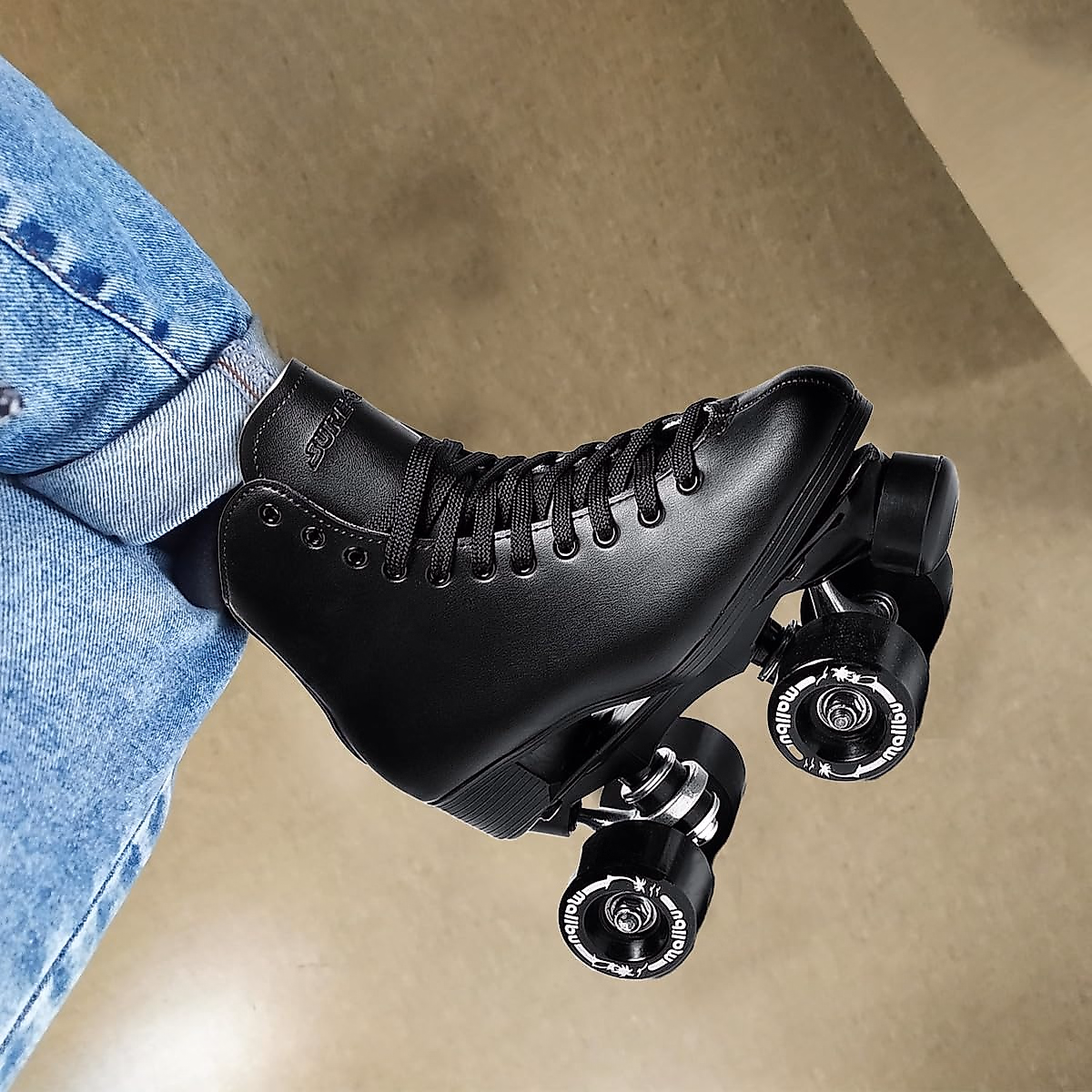 Sure-Grip Malibu Unisex Roller Skates | Stylish and Durable Vegan Leather Upper | Equipped with Sturdy Aluminum Trucks and ABEC 3 Bearings - Wheels Featuring an 88a Hardness Rating, Made in USA