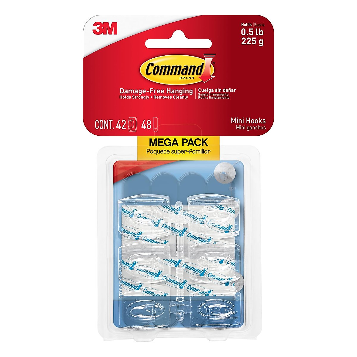 Command™ Clear Mini Hooks Mega Pack 17006CLR-42ES, 42 hooks, 48 Strips