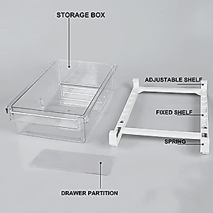 Loobuu 2 Pack Refrigerator Organizer Bins with Handle, Pull Out Fridge Drawer, Fridge Shelf Holder Storage Box, Refrigerator Storage Container with 2 Divided Sections, Fit for 0.6'' Fridge Shelf