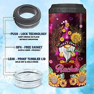 KOIXA Personalized Gnome Can Cooler Insulated 4-in-1 16oz Tumbler Just A Girl Who Loves Gnomes Sunflower Stainless Steel Can Holder Travel Cup Flower Hippie Cute Things For Girls