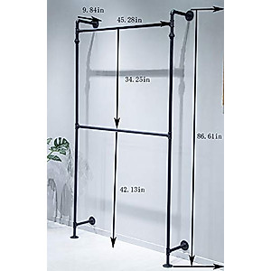 Industrial Pipe Clothes Rack, Wall Mounted Black Iron Garment Bar, Multi-Purpose Hanging Rod for Closet Storage (Black)