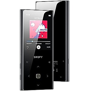 32GB Mp3 Player with Bluetooth 5.0, SWOFY Portable Digital Lossless HiFi Audio Music Player with HD Speaker, 2.4 in Curved Screen, FM Radio, Voice Recording, Ideal for Sports, Supports up to 128GB