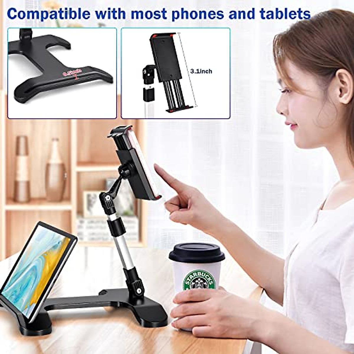 SUGERLEE Cell Phone Stand, Angle Height Adjustable Phone Holder for Daily use, Desktop Cell Phone Stand Holder Compatible with All Mobile Phone、Tablets、ipad