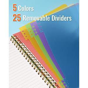 Spiral Notebooks 5 Subject 5-Pack College Ruled Hardcover with Removable Dividers 160 Pages/80 Sheets Each, A5(8.5 "x 5.7") Cute Blooming Floral, for Students Office Business Diary Book