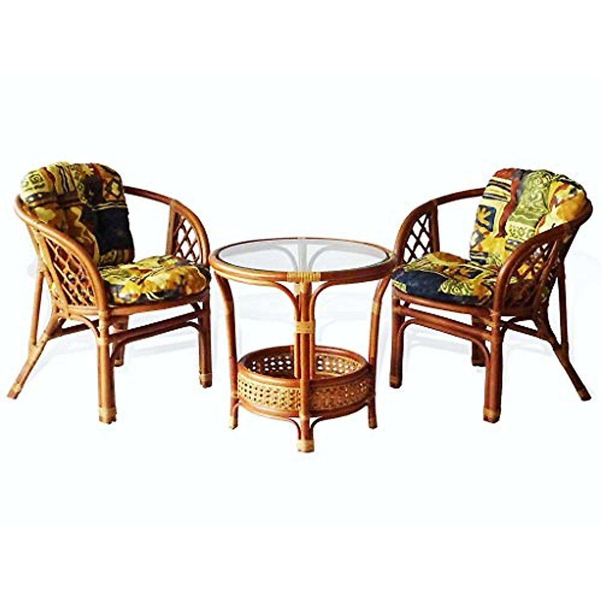 Wickerix Lounge Bahama Natural Rattan Armchair with Cushion Handmade Design Tropical Style, Colonial
