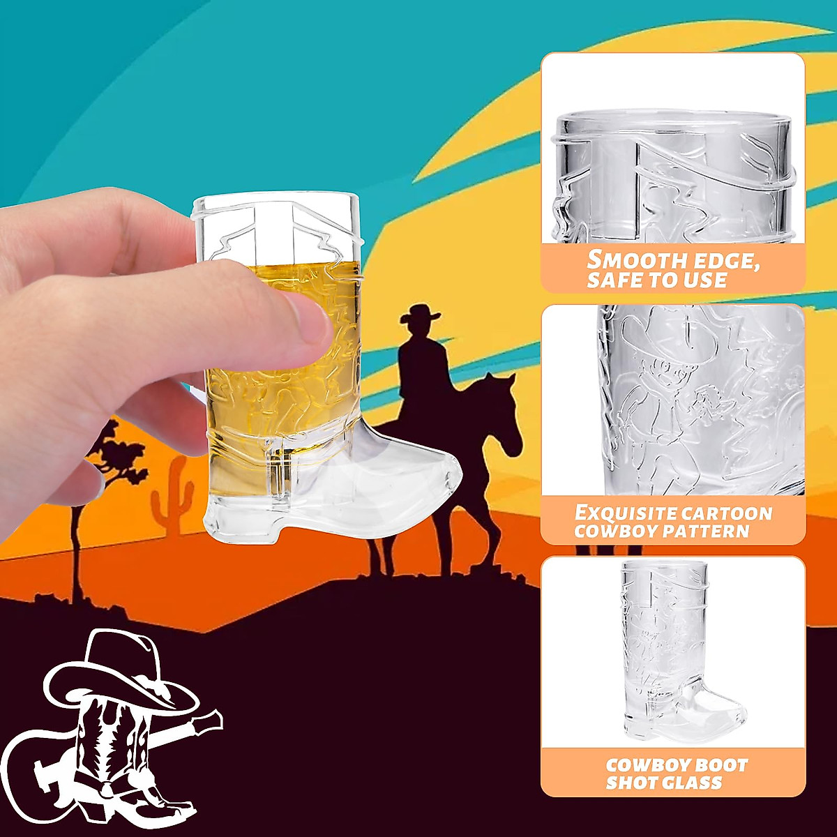 Cowboy Boot Shot Glasses - Set of 24 Latest Cowboy Pattern 1.5oz Plastic Clear Shot Glasses Bulk Disposable Reusable Shot Glass Cups Western Themed Party Decorations for Bachelorette,Birthday,Tequila