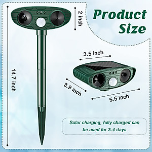 Ultrasonic Animal Repellent Solar Powered Pest Repeller Motion Activated Cat Dog Deterrent Waterproof with Motion Sensor for Squirrels Raccoon Rabbit Fox, Garden Yard Farm (Green, 2 Pieces)