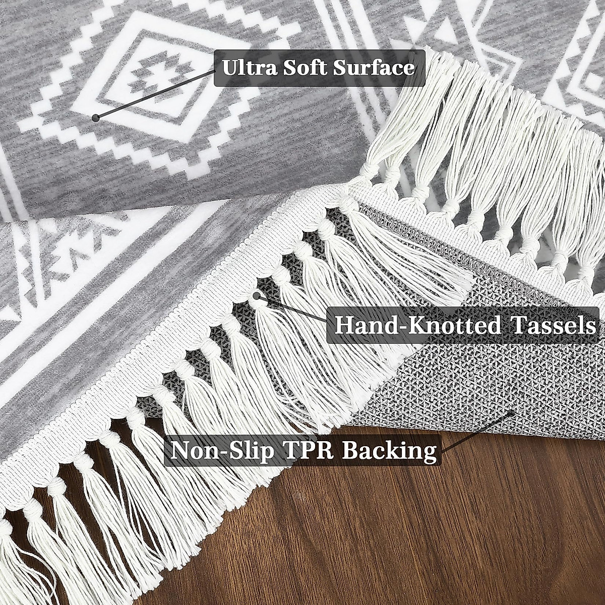 GarveeHome 8x10 Washable Rug Boho Accent Throw Floor Cover Farmhouse Bordered Area Rug Non Slip Low Pile Indoor Bohemian Area Rug Large Living Room Moroccan Rug Dining Room Bedroom Rug Carpet, Grey