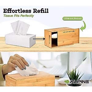 Alpine Industries Wooden Bamboo Rectangular Tissue Box Cover - Eco Friendly Pull Holder/Dispenser - Decorative Organizer for Bathroom, Office Desk & Car (Bamboo)