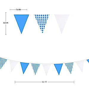 32Ft Blue Party Decorations Blue Buffalo Plaid Checkered White Triangle Flag Gingham Pennant Bunting Fabric Garland for Picnic Racing Car BBQ Birthday Wedding Carnival Party Outdoor Home Garden Decor