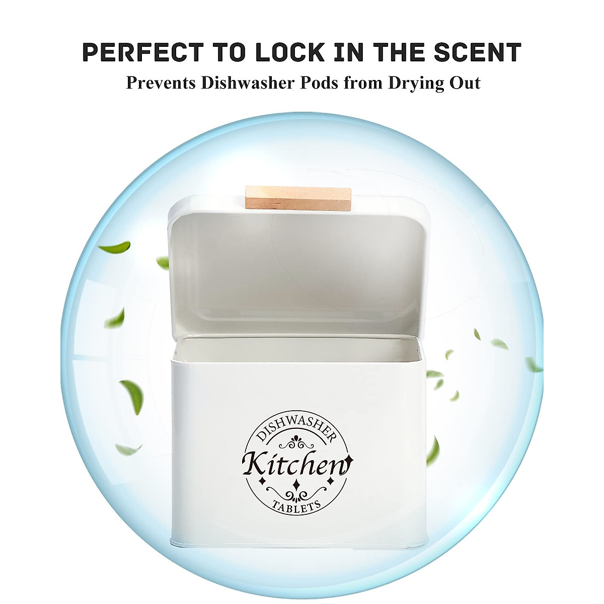 Dishwasher Pod Container with Hinged Lid. Farmhouse Metal Dishwaser Pods Holder for Kitchen Cabinet Organizer. Modern Kitchen Decor and Accessories. Dishwasher Detergent Tablet Storage(Cream)