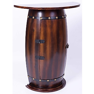 Vintiquewise Rustic Lockable Barrel Shaped Wine Bar Cabinet Wooden End Table