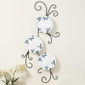 MyGift Wall Mounted Decorative Black Metal Vertical Plate Holder Display Stand, 3 Tier Rack for Large Collectible Plates