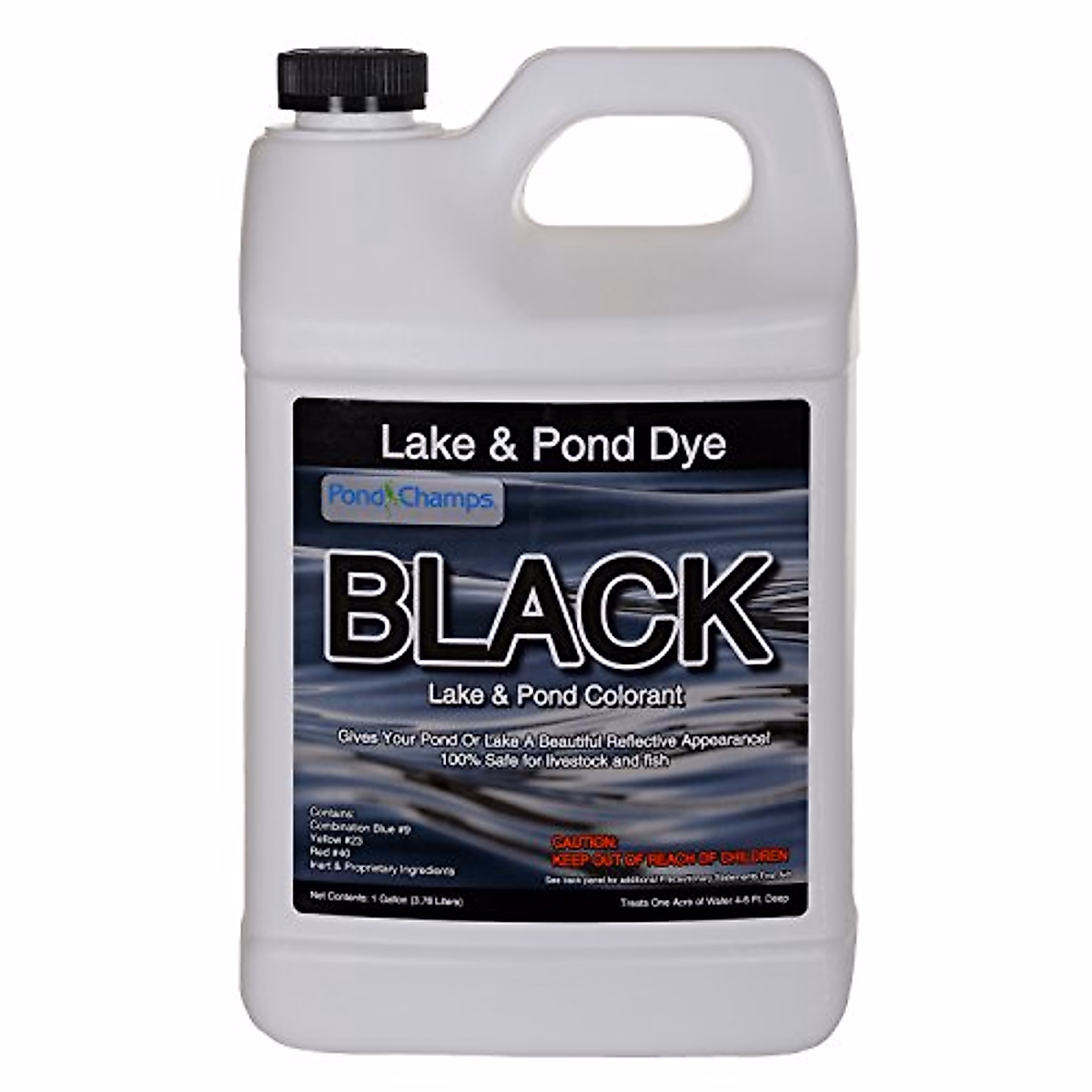 Pond Champs Black Lake & Pond Dye – One Gallon of Deep Black Pond Colorant – Treats 1 Acre – Keeps Pond Safe from UV Rays - Safe for Fish, Wildlife, Pets & Children