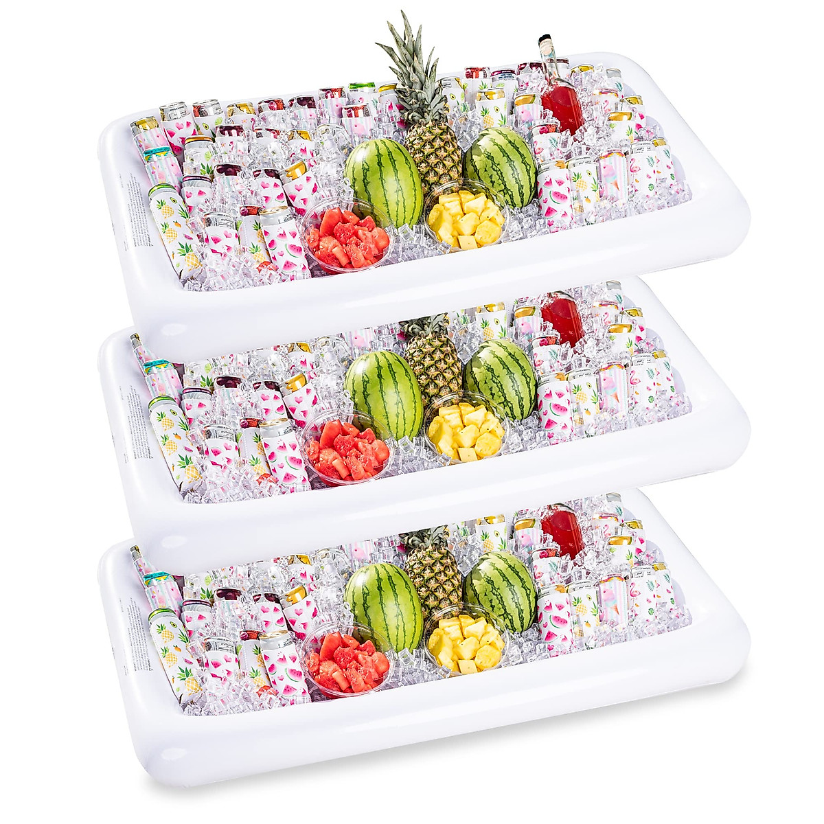 JOYIN Inflatable Serving Bars with Drain Plug (3 Sets), Inflatable Cooler Ice Buffet Salad Serving Trays for Indoor Outdoor Summer Beach Luau Party, Picnic, and Pool Party