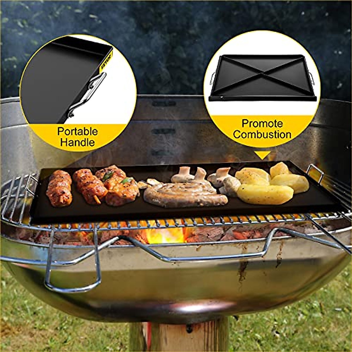 VEVOR Carbon Steel Griddle, Griddle Flat Top Plate, Griddle for BBQ Charcoal/Gas Gril with 2 Handles, Rectangular Flat Top Grill with Extra Drain Hole for Tailgating and Parties (16"x24")