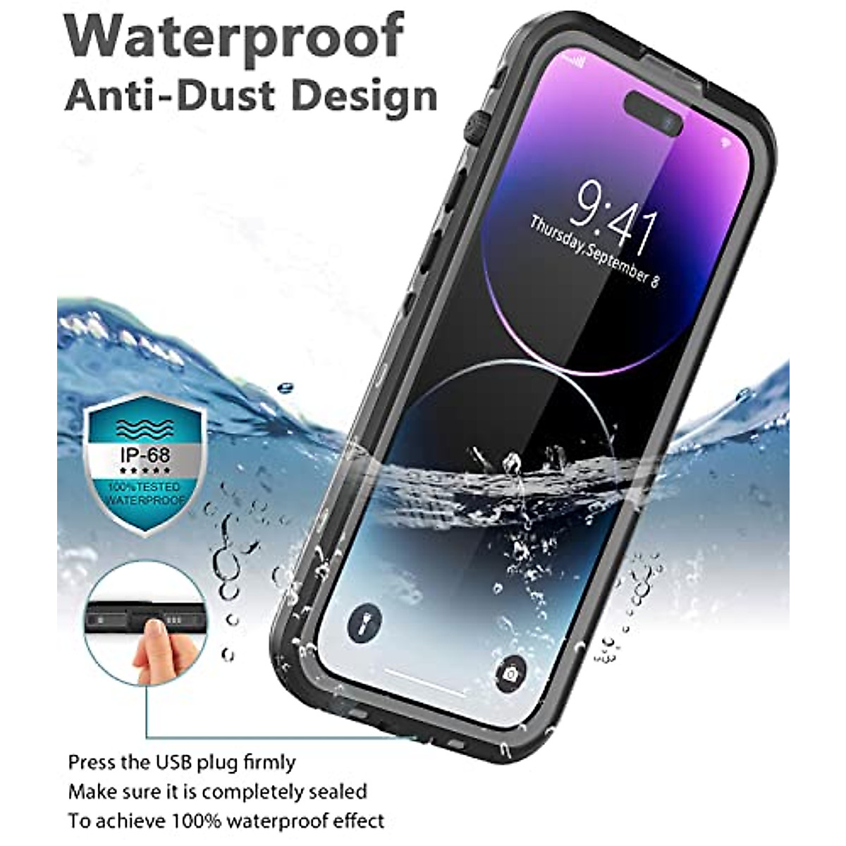 Dewfoam Design for iPhone 14 Pro Max Waterproof Case, Shockproof Dustproof Case with Screen Protector, Full Body Protective Phone Case for iPhone 14 Pro Max 6.7''(Black)