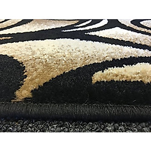 Bellagio Modern Doorway Mat Contemporary Area Rug Black Beige Abstract Swirl Design 341 (2 Feet X 3 Feet 4 Inch)