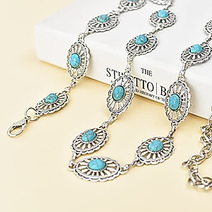 ILuvatar Turquoise Concho Chain Belt Waist Belts for Women for Dresses Metal Belt Womens Western Belts Women's Belts U14