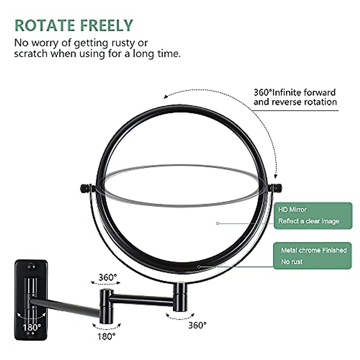 10x Wall Mounted Magnifying Mirror 8 inch can 360 Degree Rotating Double-Sided Bathroom Makeup Mirror (Black)