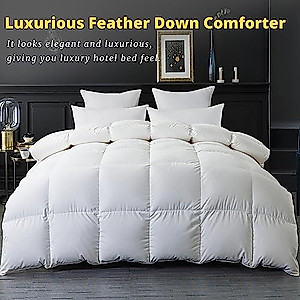 ELNIDO QUEEN Feather Down Comforter Queen Size - White Down Duvet Insert - Luxurious Fluffy Hotel Style Bedding Comforter - 100% Cotton Cover All Season Medium Warmth - Queen Size (90x90 Inch)