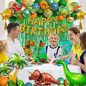 Dinosaur Birthday Party Decorations Supplies, 125Pcs Dinosaur Green Orange Blue Balloons Garland Arch Kit Happy Birthday Dino Foil Balloon Curtain for Kids Boys Dino Jungle Safari Baby Shower Party