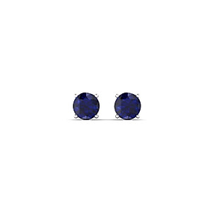 Diamondere Natural and Certified Blue Sapphire Solitaire Petite Stud Earrings in 14K White Gold | 0.20 Carat Earrings for Women
