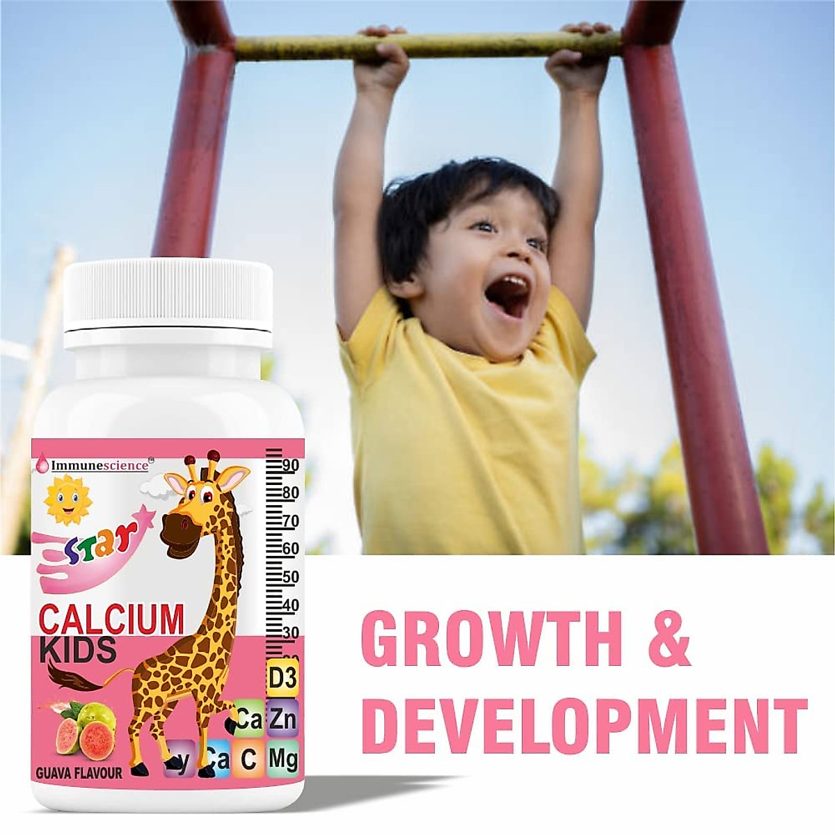 LMP Calcium for Kids with Vitamin D3 (VIT d), Magnesium, Zinc, Vitamin C, L lysine Multivitamin Supplement for Strong Bone, Teeth, Immunity, Growth and Development- 60 Tablets