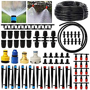 Lulu Home Irrigation System, 89 Pcs 138 FT Garden Irrigation System with Adjustable Nozzle Sprinkler Sprayer & Dripper Automatic Patio Plant Watering Kit Misting Cooling System for Greenhouse