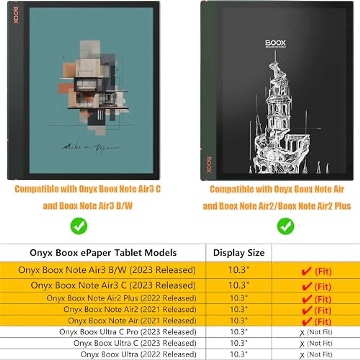 BOZHUORUI Stand Case for 10.3" Boox Note Air4 C (2024)/Boox Note Air3 C/Note Air3 B/W Tablet (2023) - Premium PU Leather Protective Sleeve Cover with Hand Strap/Auto Sleep/Wake (Rock Black)