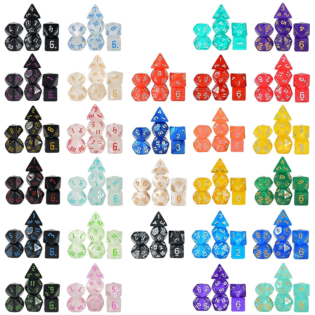 FLASHOWL Dice Set 28 Sets D20 Dice Dice Set Pearl Dice 196 pcs Polyhedral & RPG Dice Polyhedral Dice DND Dice Starry Sky Dice Dice Table Games Dice Set W20 DND Dice Game Cube
