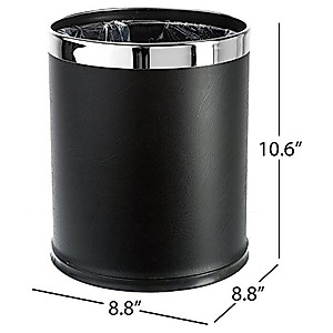 Brelso 'Invisi-Overlap' Open top Leatherette Trash Can, Small Office Wastebasket, Modern Home Décor, Round Shape (Black)