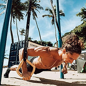 PULLUP & DIP Premium Gymnastic Rings, Wooden Gym Rings for Calisthenics - Wide Straps with Length Markings + Door Anchor + Carry Bag + Exercise Guide, Calisthenics Rings (Trings Set)