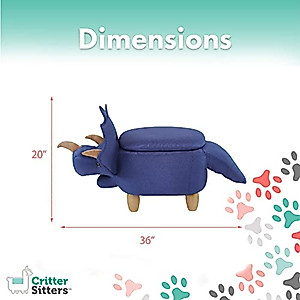 Critter Sitters 15-In. Seat Height Denim Blue Triceratops Dinosaur Animal-Shaped Storage Ottoman for Nursery, Bedroom, and Playroom, Multifunctional, Durable, and Fun Footstool for Kids and Toddlers