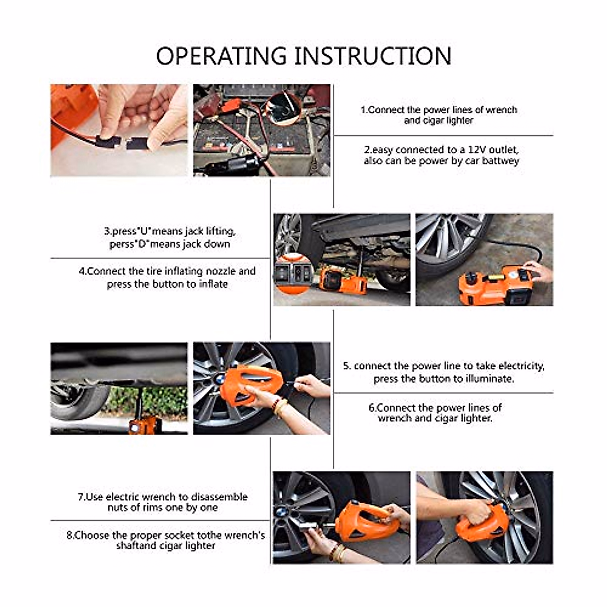 MarchInn 12V DC 5 Ton Electric Car Jack Kit 3 in 1 Hydraulic Floor Jack with Tire Inflator Pump LED Flashlight and Electric Impact Wrench Car Repair Tool Kit for Car SUV Truck Lift Tire Change