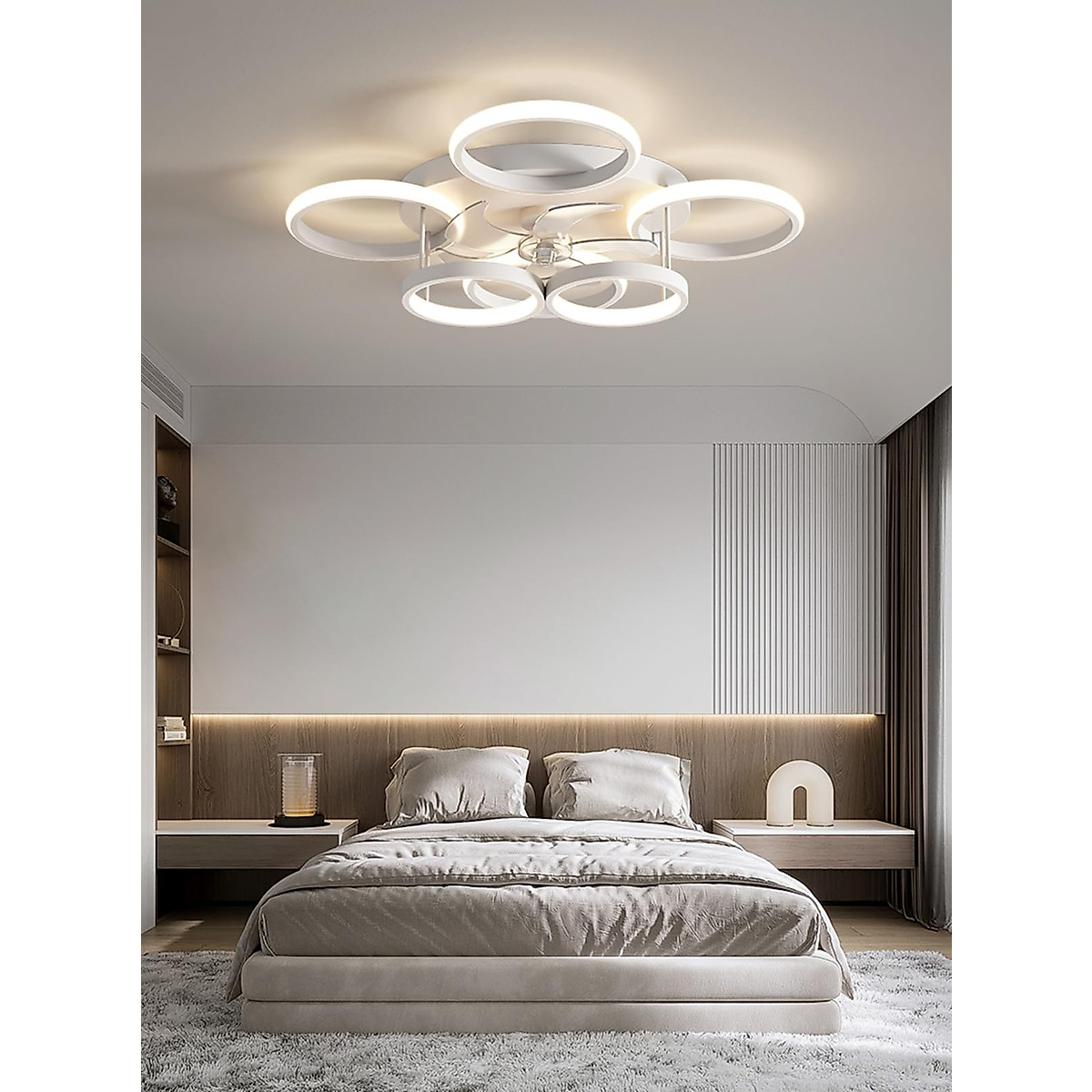Anyeark Low Profile Ceiling Fan with Light Modern, Bedroom Ceiling Smart Fan with LED, Fandelier Ceiling Fan Flush Mount 25.6-inch, 3000K-6500K Stepless Color Change, Assembly Required (White)