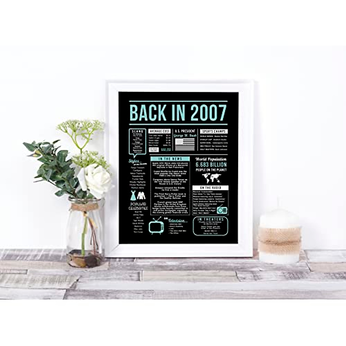 Katie Doodle Teal Sweet 16 Birthday Decorations - Super Cute Centerpiece - Great 16th Birthday Decorations for Girls or Sweet 16 Gifts for Girls Boys - 8x10 inch Back-in 2007 Sign [Unframed] Teal Blue