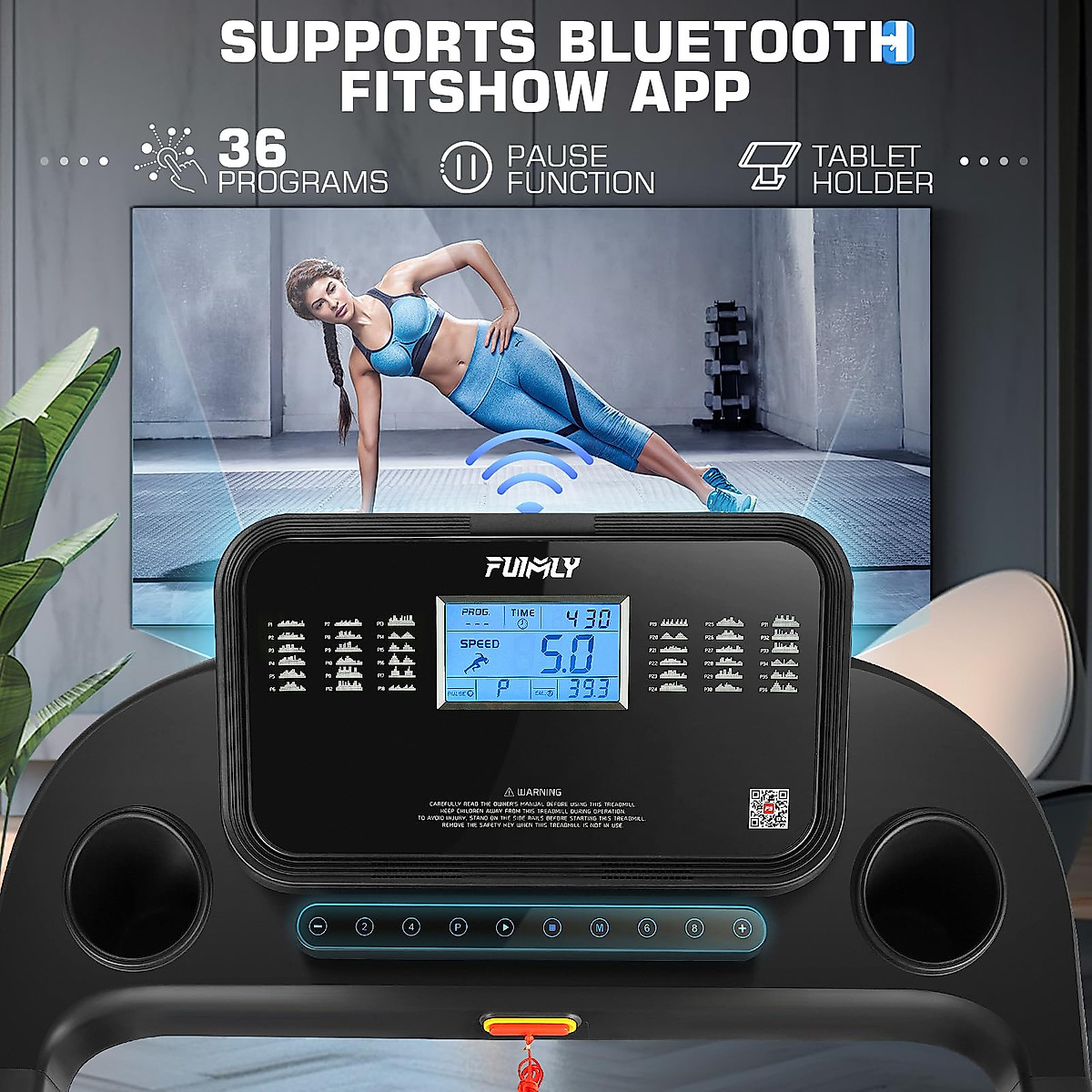 FUNMILY Treadmill 300 lb Capacity with Incline, Ultra-Wide Running Area, Max 3.25HP Large Folding Treadmill for Home Black