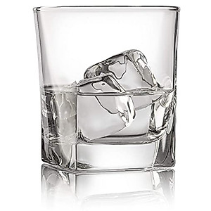 Double Old Fashioned Whiskey Glass (Set of 4) with Granite Chilling Stones - 10 oz Heavy Base Rocks Barware Glasses for Scotch, Bourbon and Cocktail Drinks
