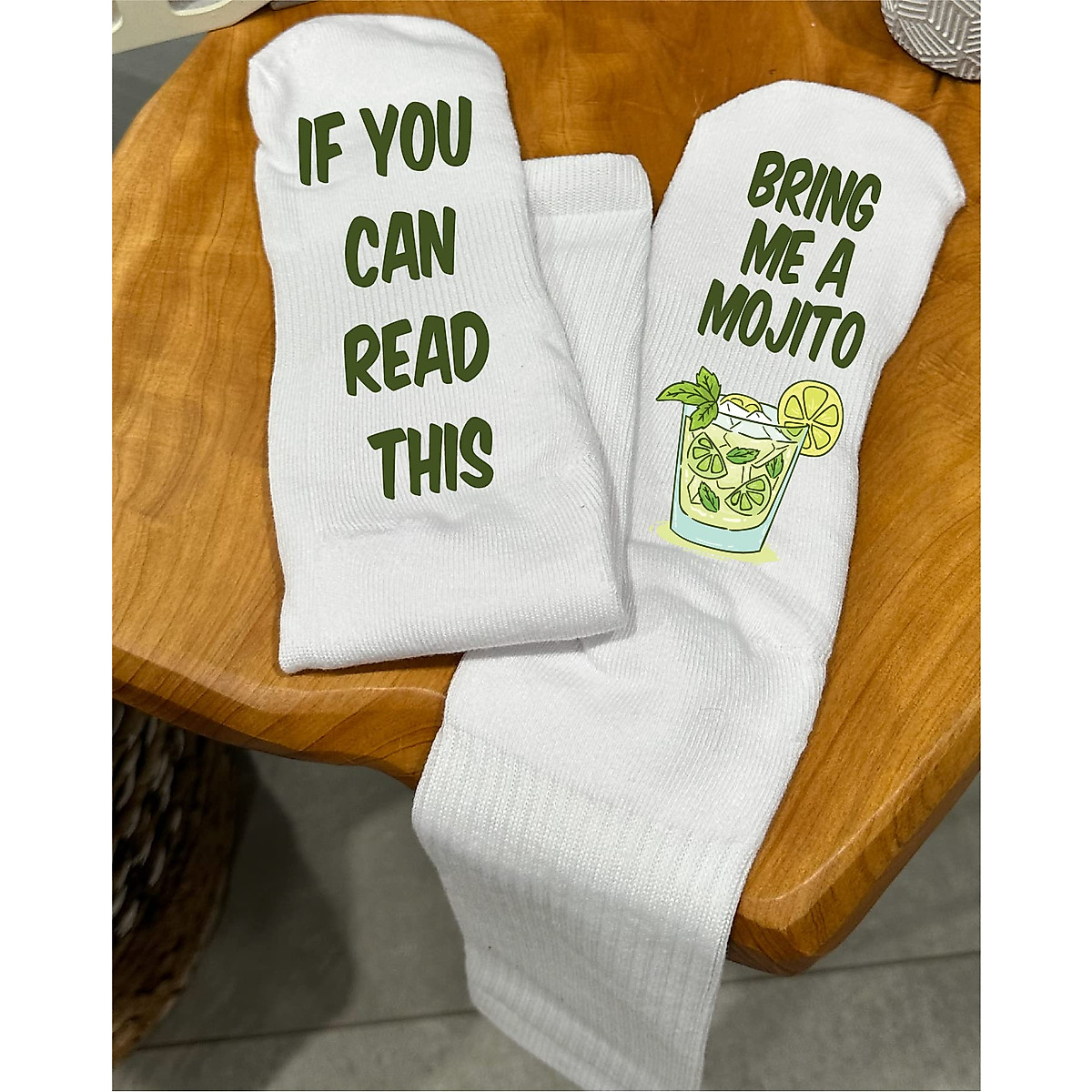 Funky Fun Socks With Sayings: Handcrafted Novelty Delights for All Ages, Versatile Sizing for Sizes 6-14, Exceptional Comfort & Durability, Beverage Themed Collection- Bring Me A Mojito