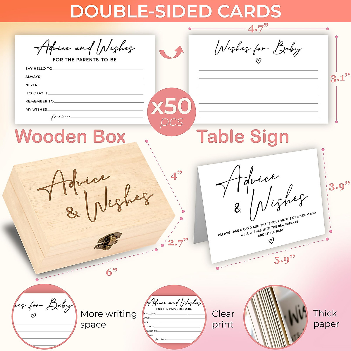 Woodamore Baby Shower Advice Cards For Parents To Be - Advice For New Parents Baby Shower Decorations Girl, Wishes For Baby Cards For Baby Shower Games Boy, Advice And Wishes Box Baby Shower Ideas