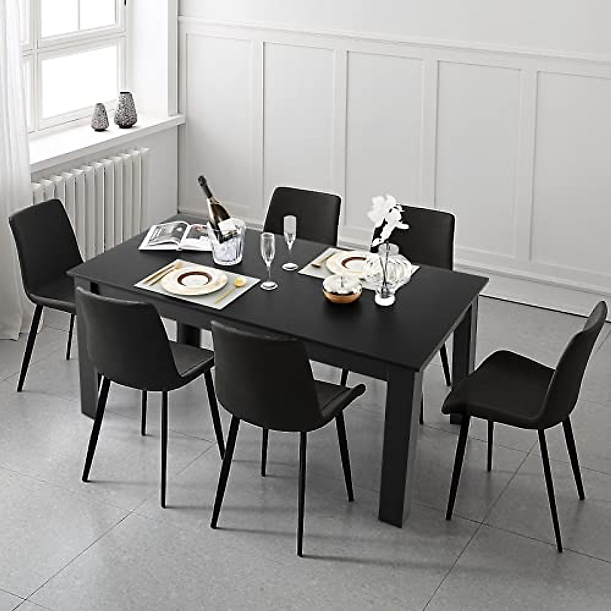 Giantex Dining Table for 6-8, Wood Rectangular Table, 63" L x 31.5" W x 30" H Large Farmhouse Center Table, Home Furniture Kitchen Table, Modern Dining Room Table, Supporting for 330LBS, Black