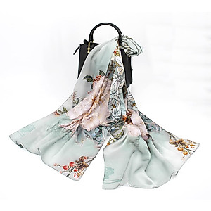 ANDANTINO 100% Mulberry Silk Long Scarf for Women Large Shawls for Headscarf and Neck- Oblong Hair Wraps with Gift Packed(Light Green)