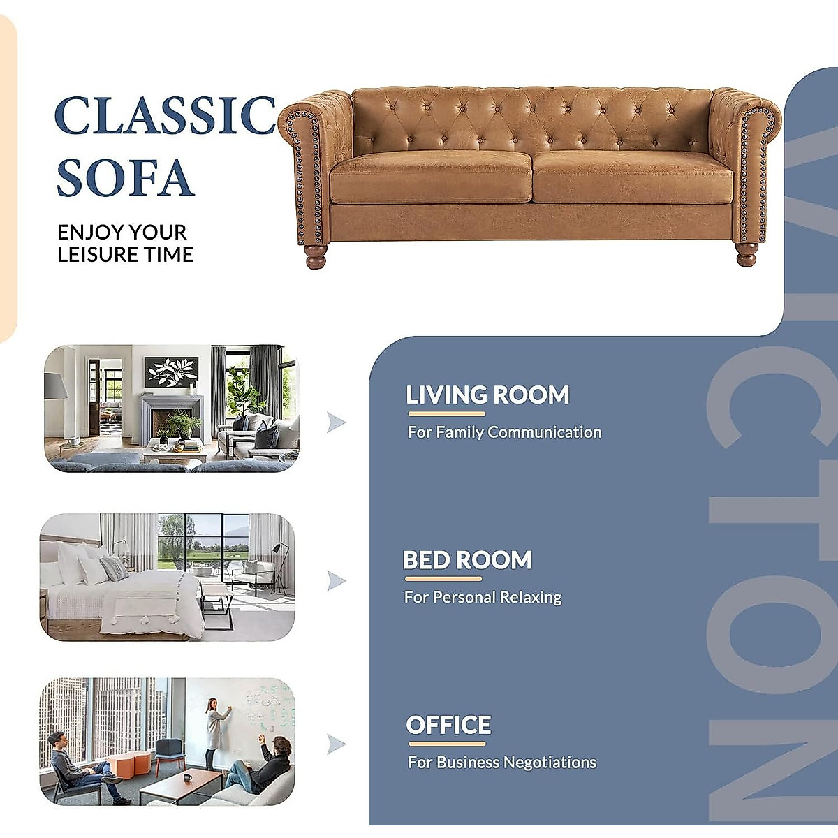 LAVHOME Chesterfield 3 Seater Velvet Button Tufted Sofa, Upholstered Couch with Nailhead Arms Solid Wood Legs for Living Room Office Bedroom Apartment (Brown)