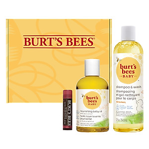 Burt's Bees Baby and Mom Gift Set with Nourishing Baby Oil, Original Baby Shampoo and Wash, and 100% Natural Origin Tinted Lip Balm, Red Dahlia