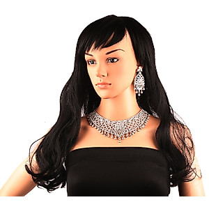 Touchstone Indian Bollywood Masterly Created Sparkling White Rhinestones Studded Look Grand Bridal Jewelry Necklace Earrings Mangtika Set In White Tone For Women.