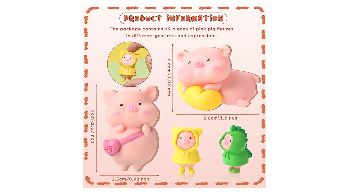 Miniature Pink Pig Figurines Set - Cute Cake Toppers & Decor