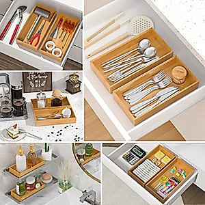 VeyFey Silverware Tray for Drawer, Stackable Kitchen Bamboo Drawer Organizer 12" x 6" x 2" Set of 2
